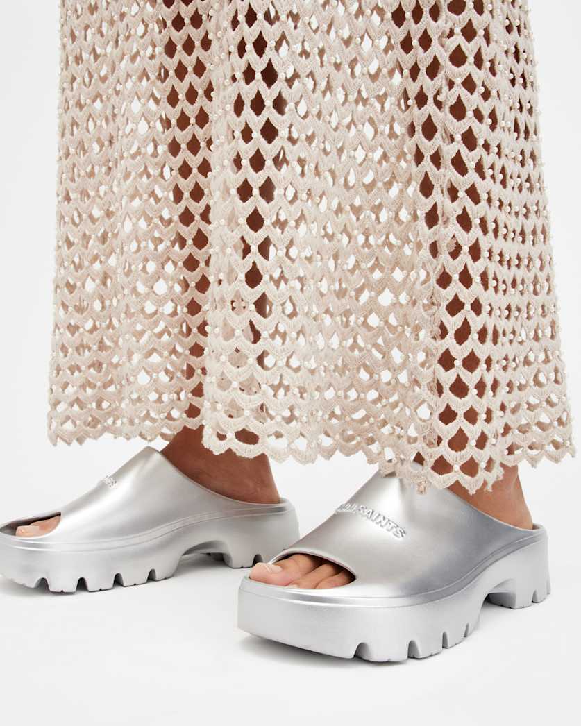 Eclipse Flatform Logo Sliders Metallic Silver | ALLSAINTS